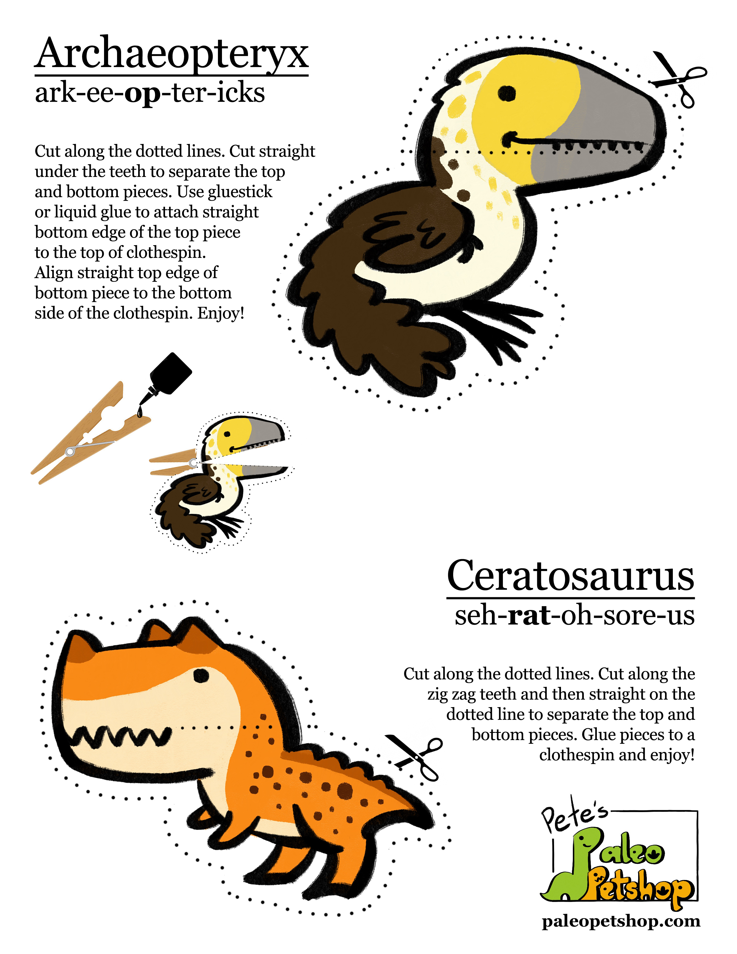 Dinosaur Clothes-pin Puppets – Pete's Paleo Petshop